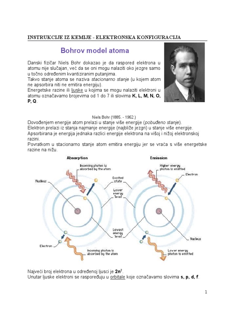 Bohrov Model Atoma - Instrukcije Iz Kemije | PDF
