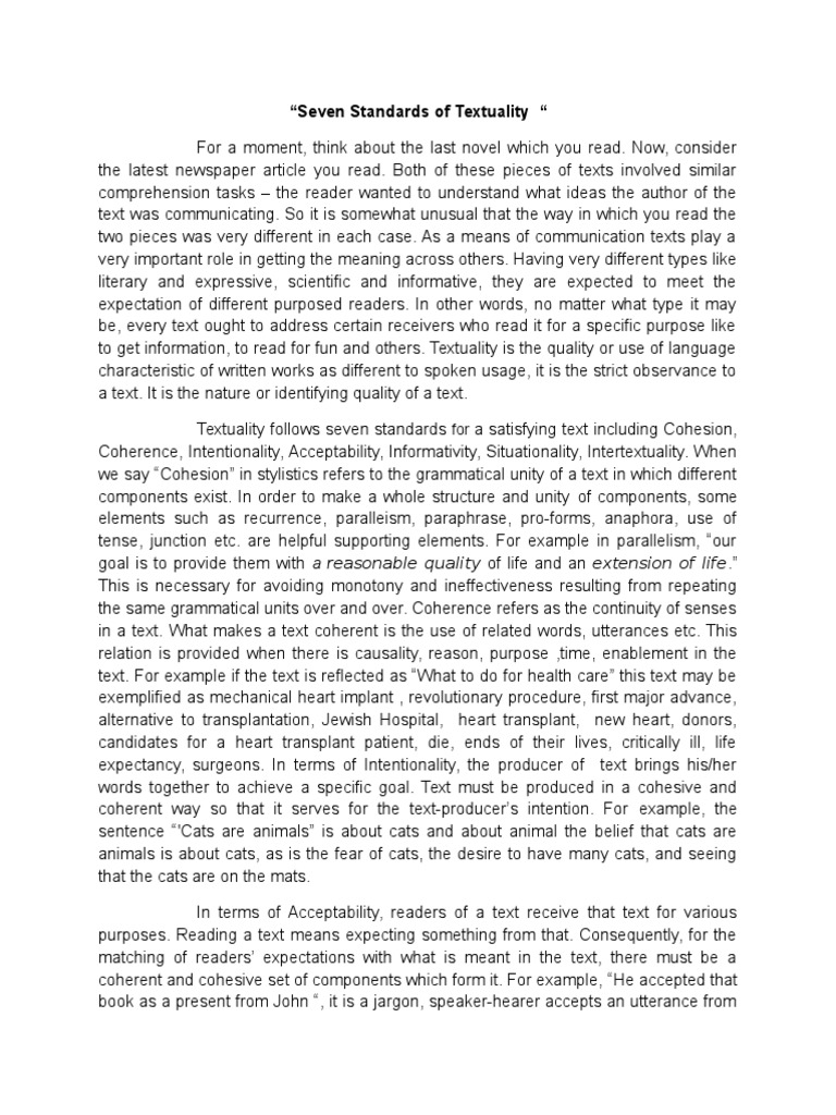 7 Standards of Textuality | PDF | Organ Transplantation | Intertextuality