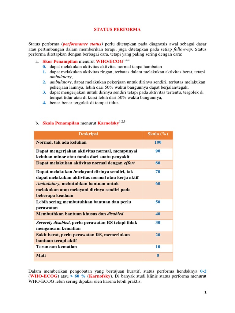 Skala Karnofsky dan Status Performa | PDF | Kesehatan Holistik