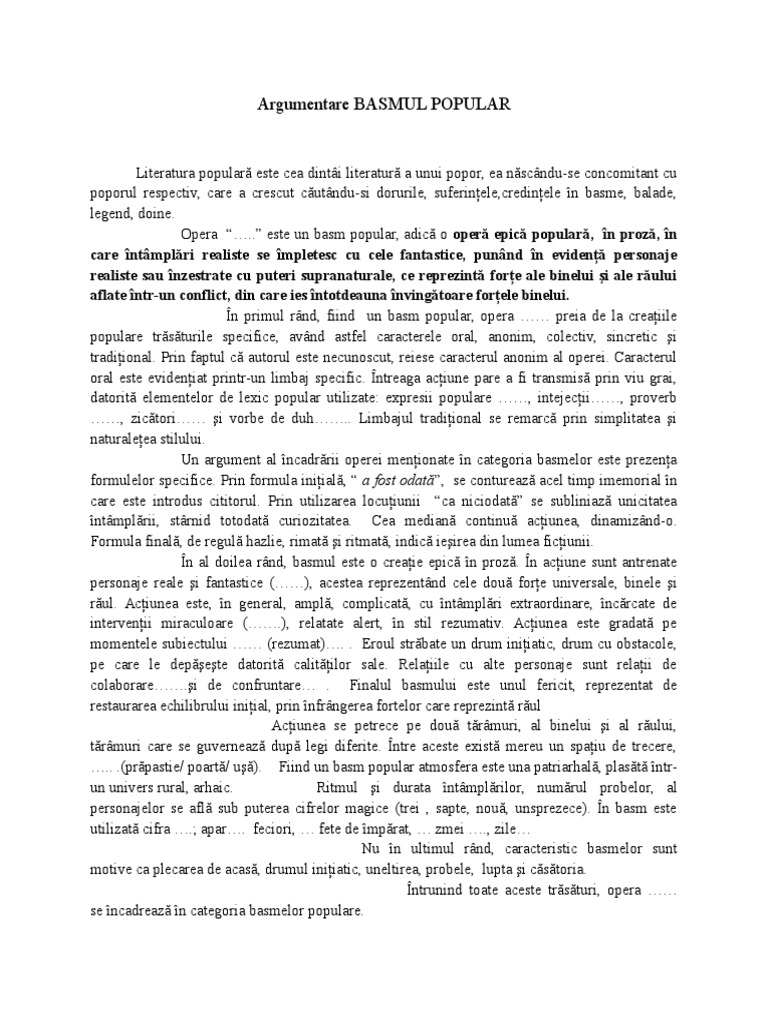 Argumentare - Basmul Popular | PDF