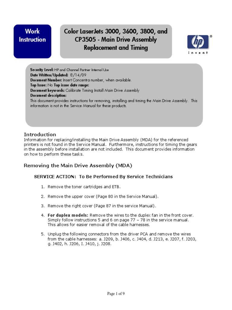 CP3505 Main Drive Assembly - Replacement and Timing | PDF | Gear ...