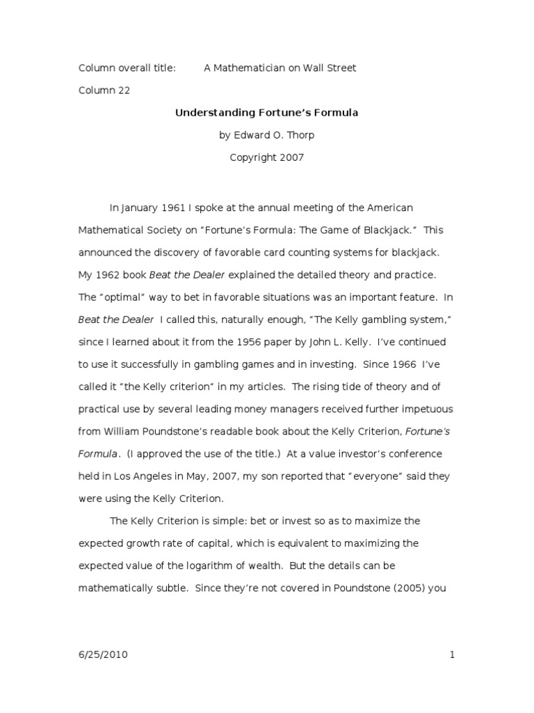 Understanding Fortunes Formula | PDF | Investing | Teaching Mathematics