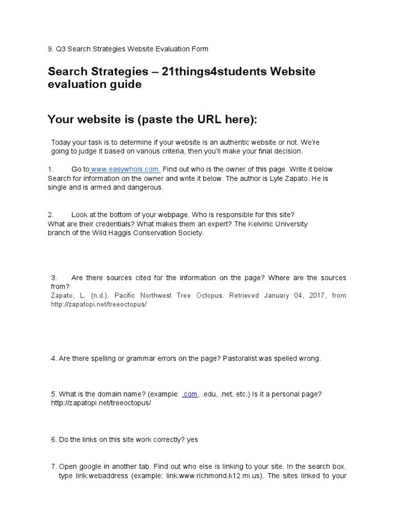 Copyof9 Q3websiteevaluationform | PDF | Career & Growth | Social Science