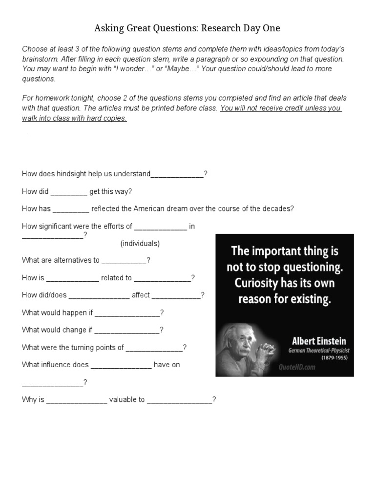 Student Research Question Guide | PDF | Self-Improvement