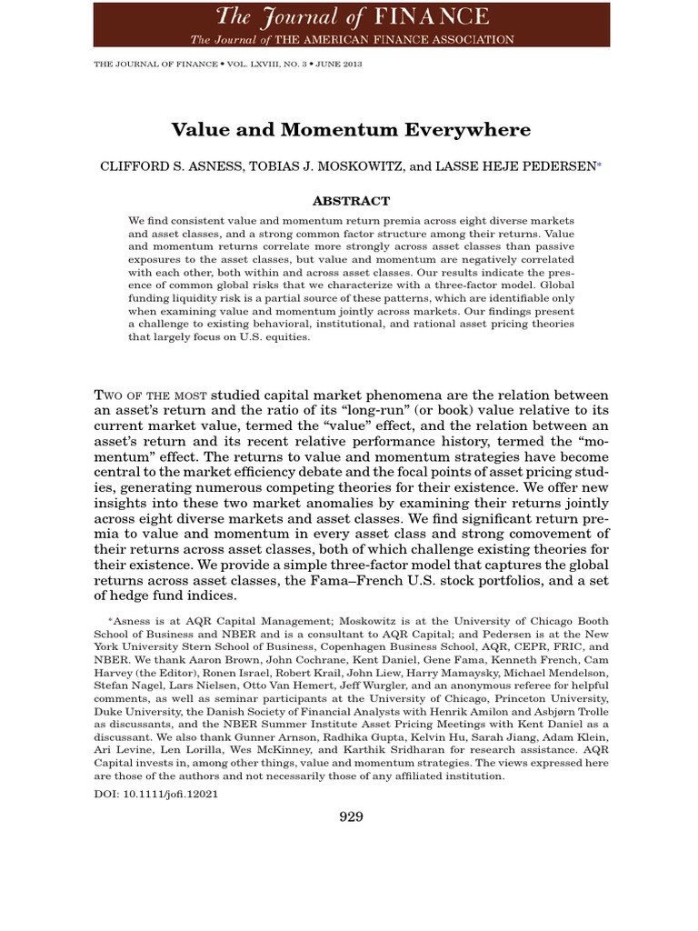 Value and Momentum Everywhere (Tiingo) PDF | PDF | Commodity Markets ...