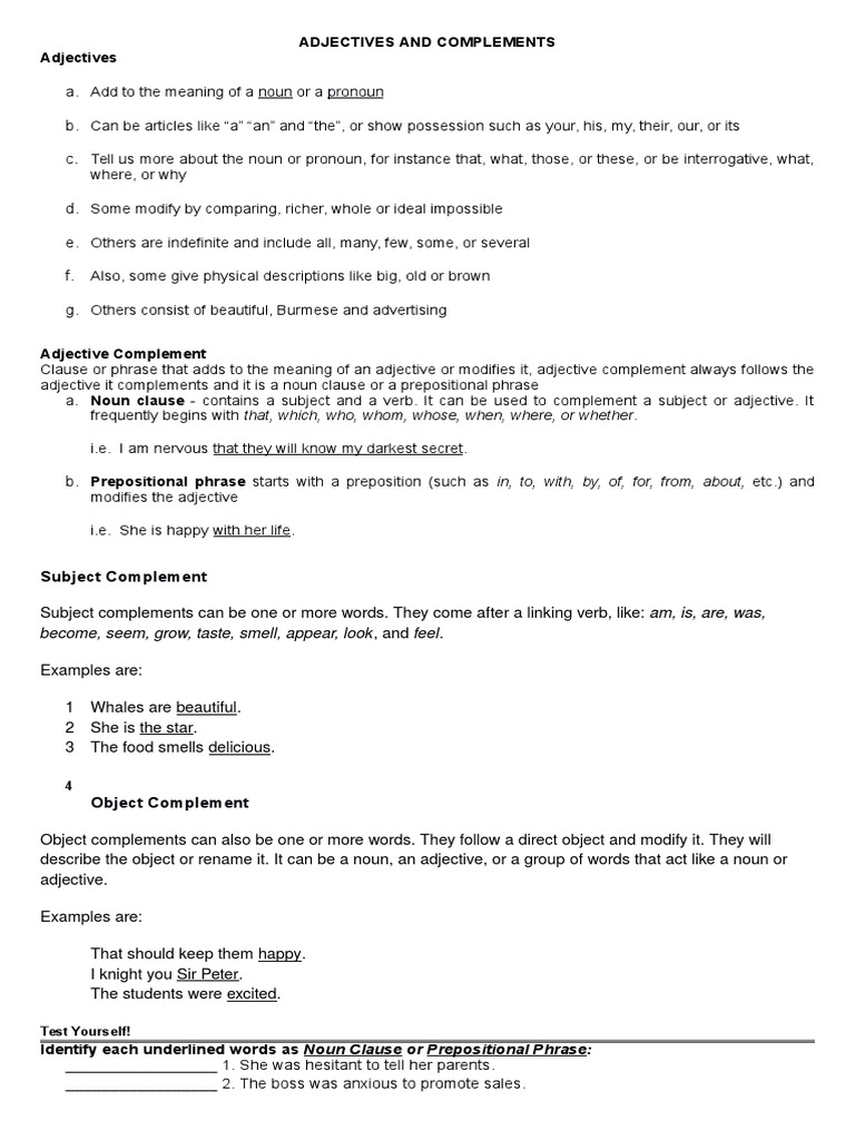 Adjective Complements | PDF | Adjective | Noun