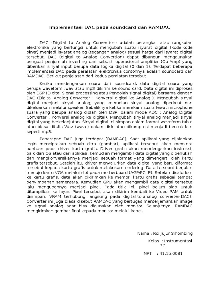 Implementasi DAC Pada Soundcard Dan RAMDAC | PDF | Metode & Bahan Ajar ...