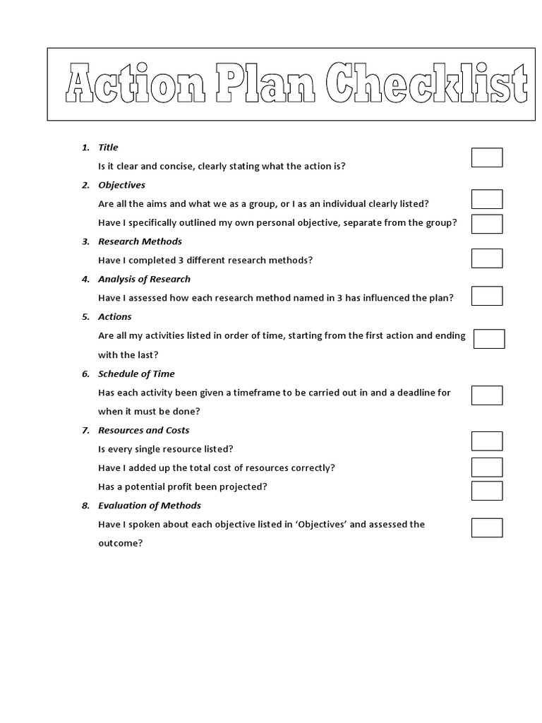 Action Plan Checklist-LCVP | PDF