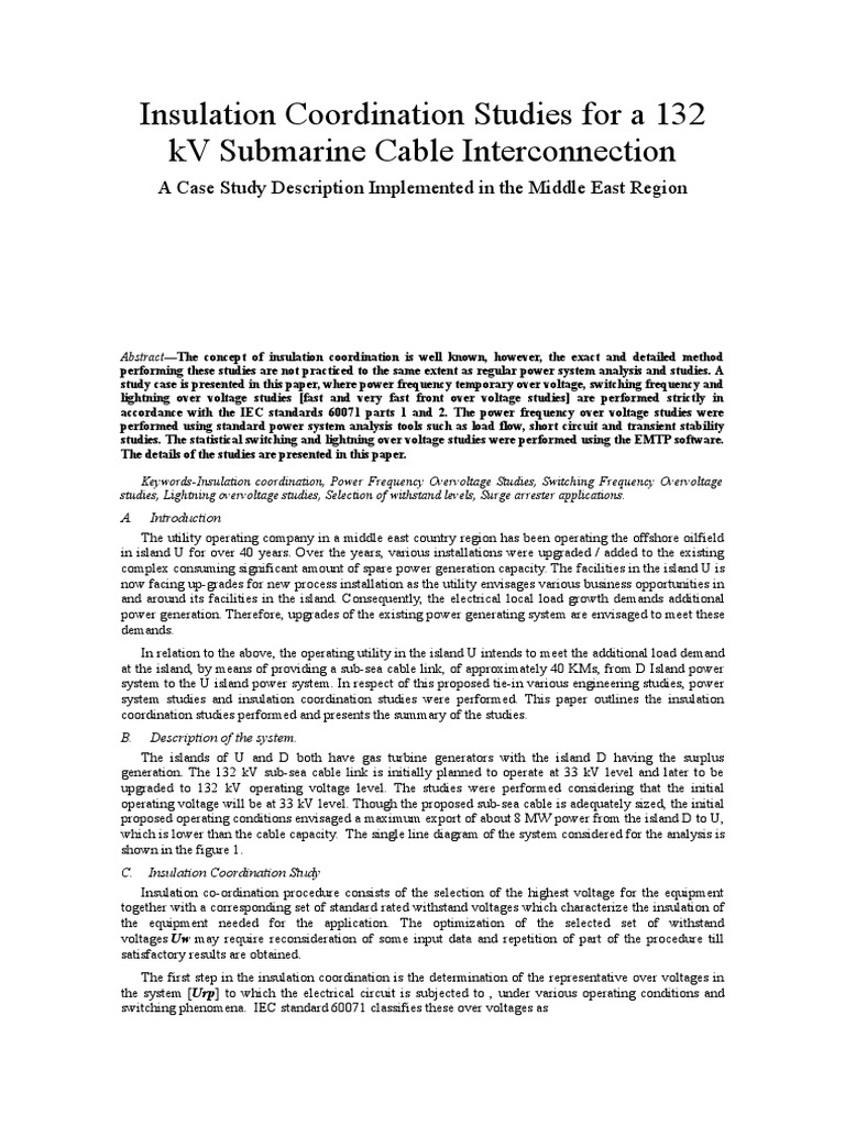 Insulation Coordination Studies For A 132 KV Submarine Cable ...