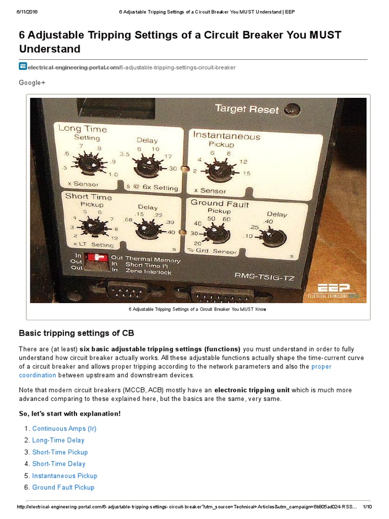 6 Adjustable Tripping Settings of A Circuit Breaker You MUST Understand ...