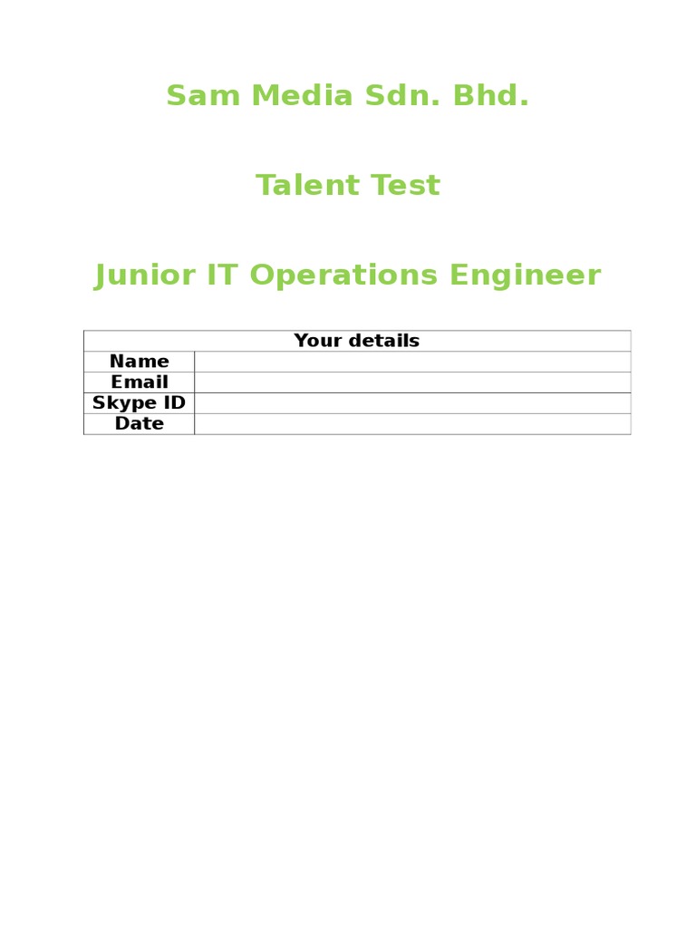 Junior IT Operations Engineer Test | PDF | Scripting Language | Databases