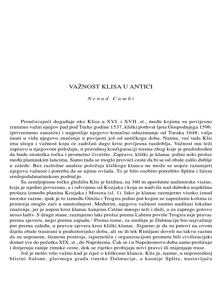 Nenad Cambi - Važnost Klisa U Antici | PDF