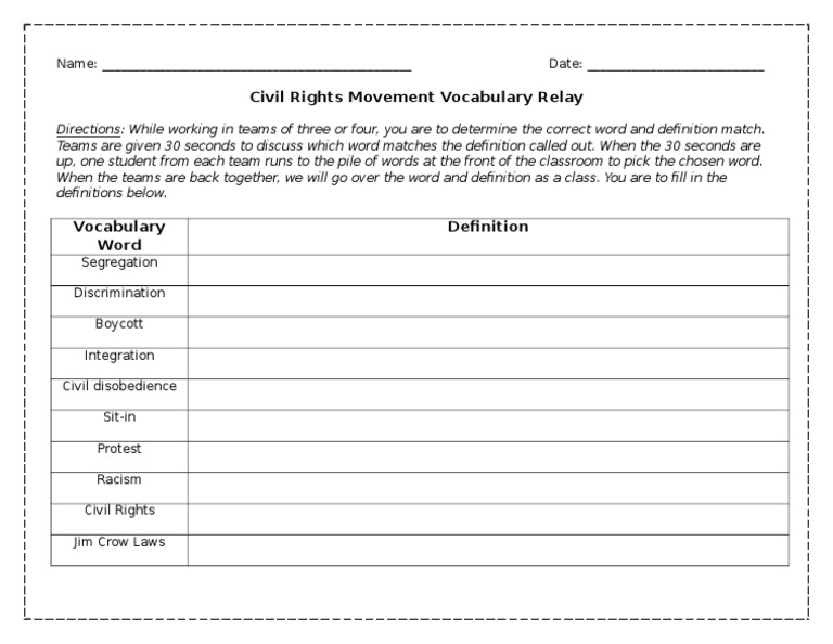 Civil Rights Vocabulary Relay Activity | PDF | Social Science | Science ...