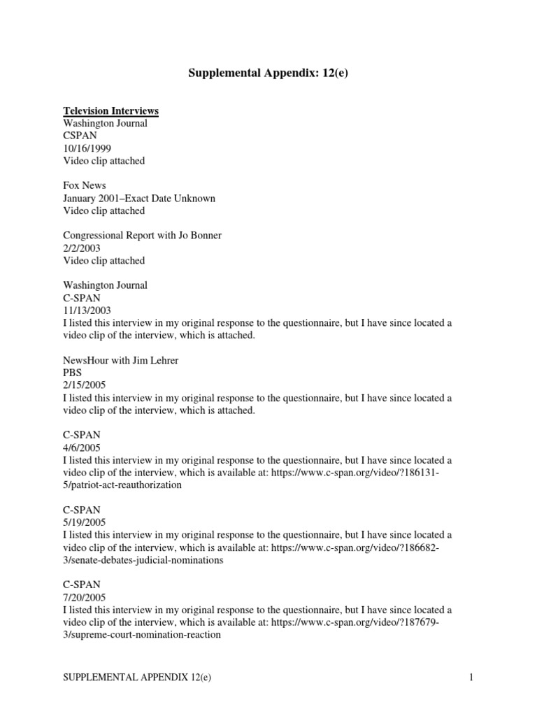 Supplemental Appendix 12 (E) To Questionnaire | PDF | Fox News | C Span