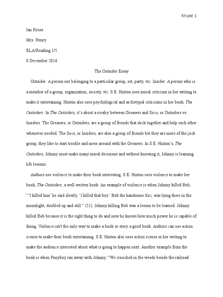 the outsiders essay | Fiction & Literature