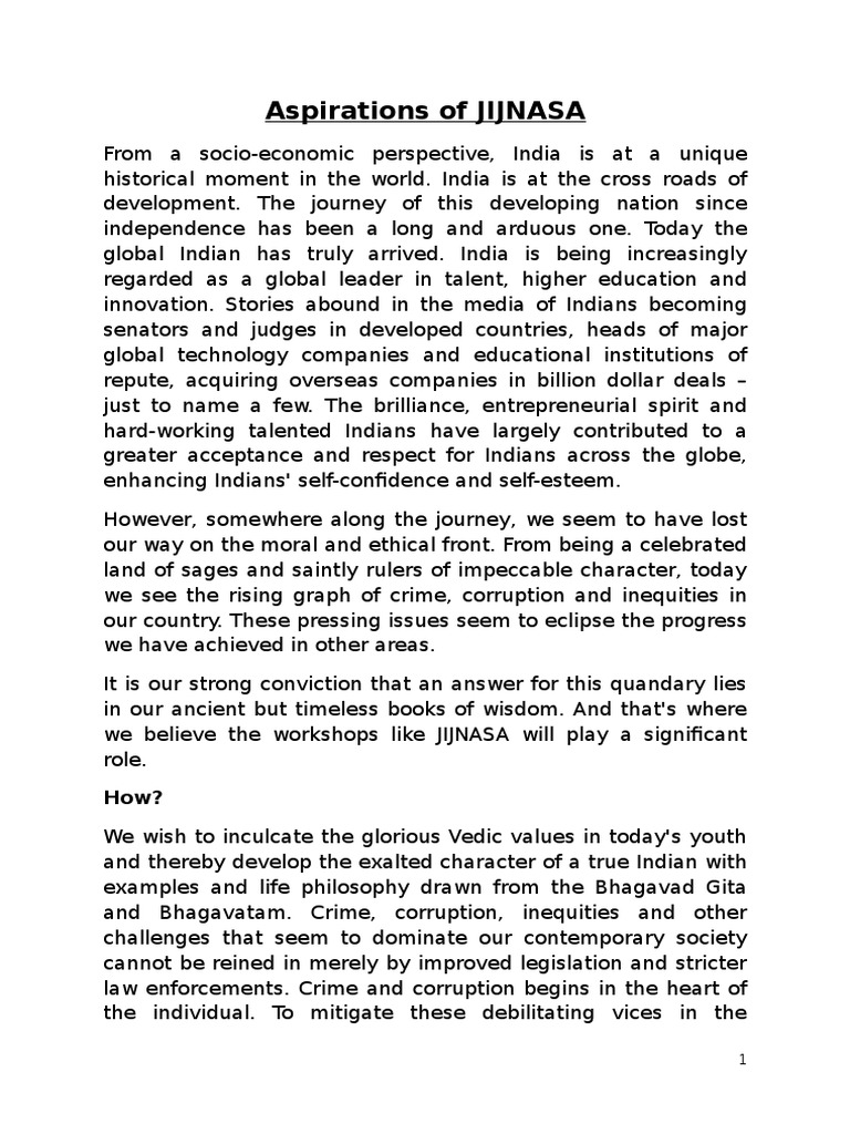 Aspirations of JIJNASA | PDF | Bhagavata Purana | Self Esteem