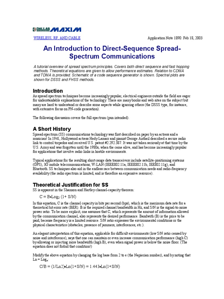 An Introduction to Direct-Sequence Spread Spectrum Communications | PDF | Code Division Multiple ...