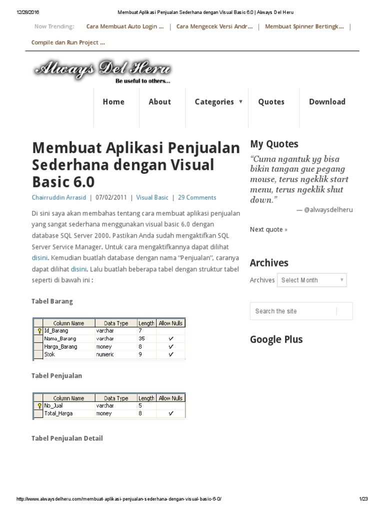 Membuat Aplikasi Penjualan Sederhana Dengan Visual Basic 6 | PDF