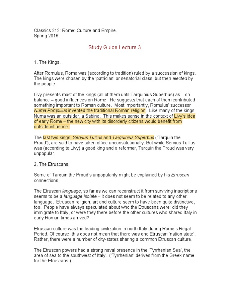 Study Guide Lecture 3.: Numa Pompilius Invented The Traditional Roman ...