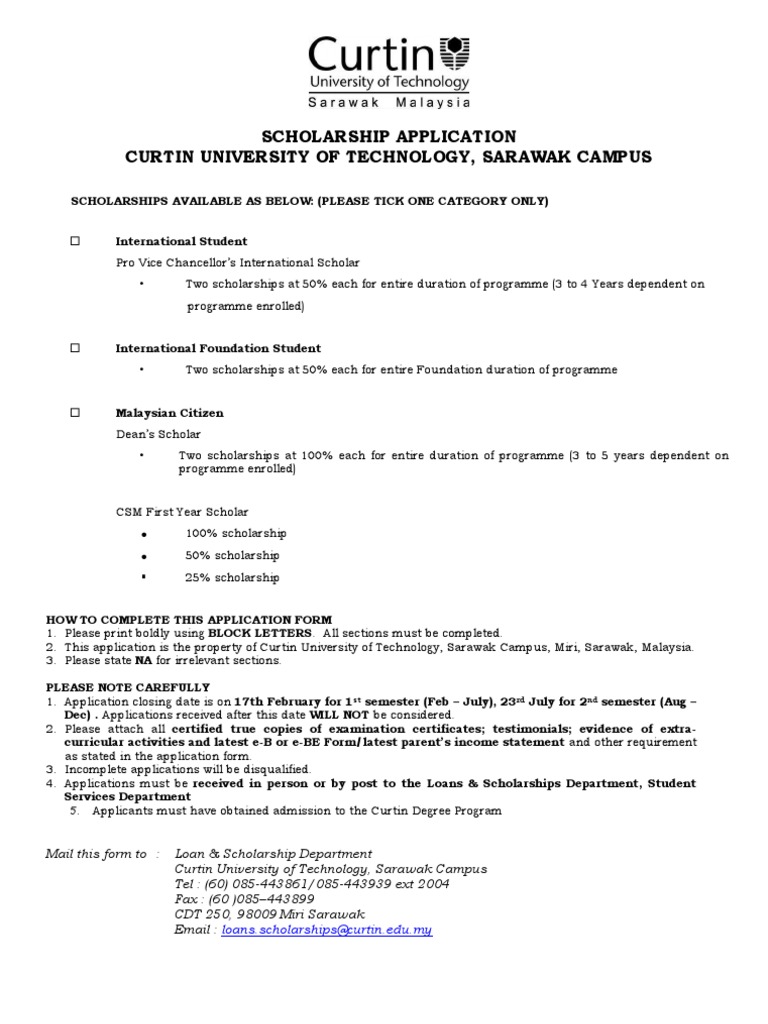 Curtin Scholarship Form | PDF | Schools | Educational Stages