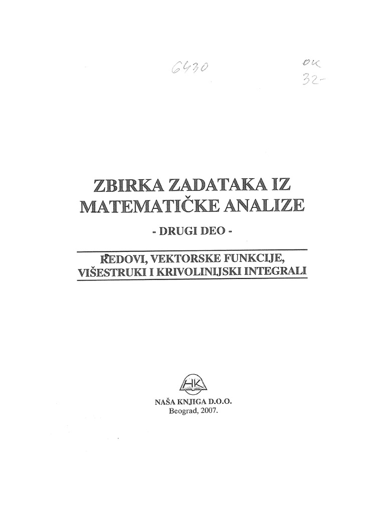 Zbirka Zadataka Iz Matematicke Analize 2 - Ljasko, Boljarcuk, Gaj ...