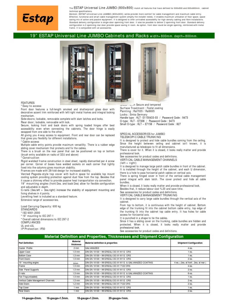 Estap Technical Data Sheet Free Standing Cabinets Universall | PDF ...