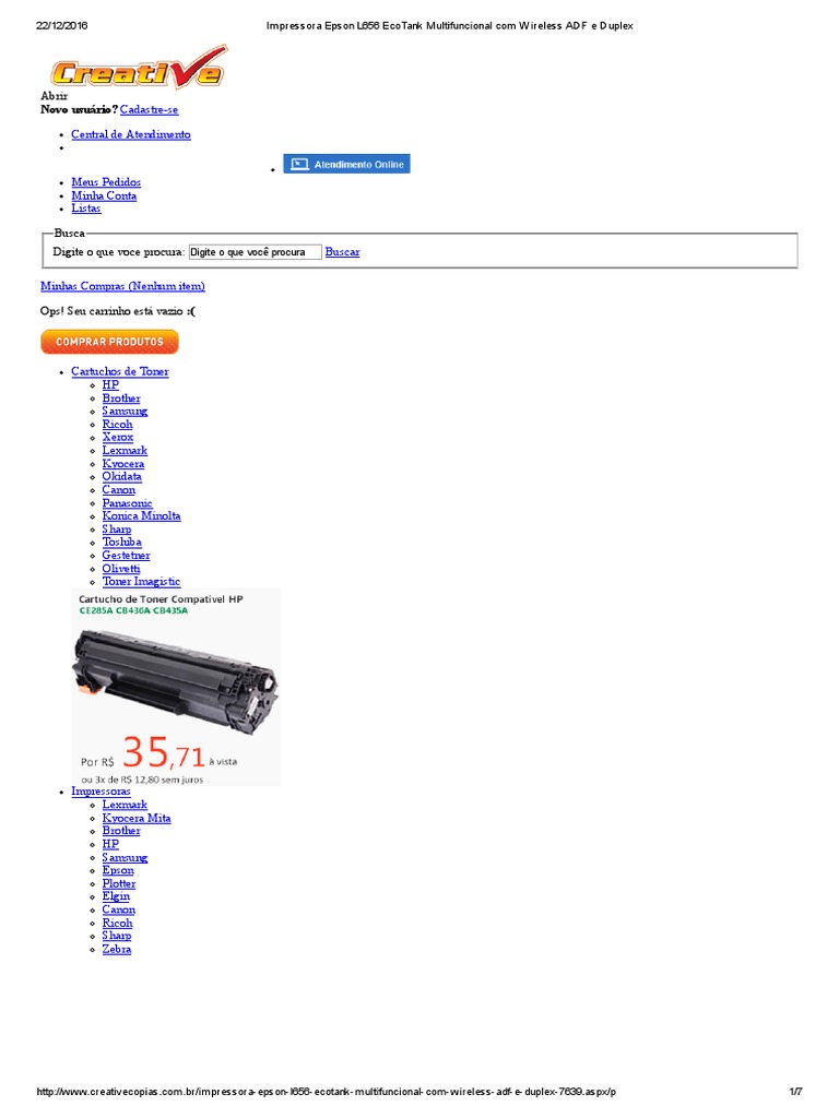 DADOS TÉCNICOS Impressora Epson L656 EcoTank Multifuncional Com ...