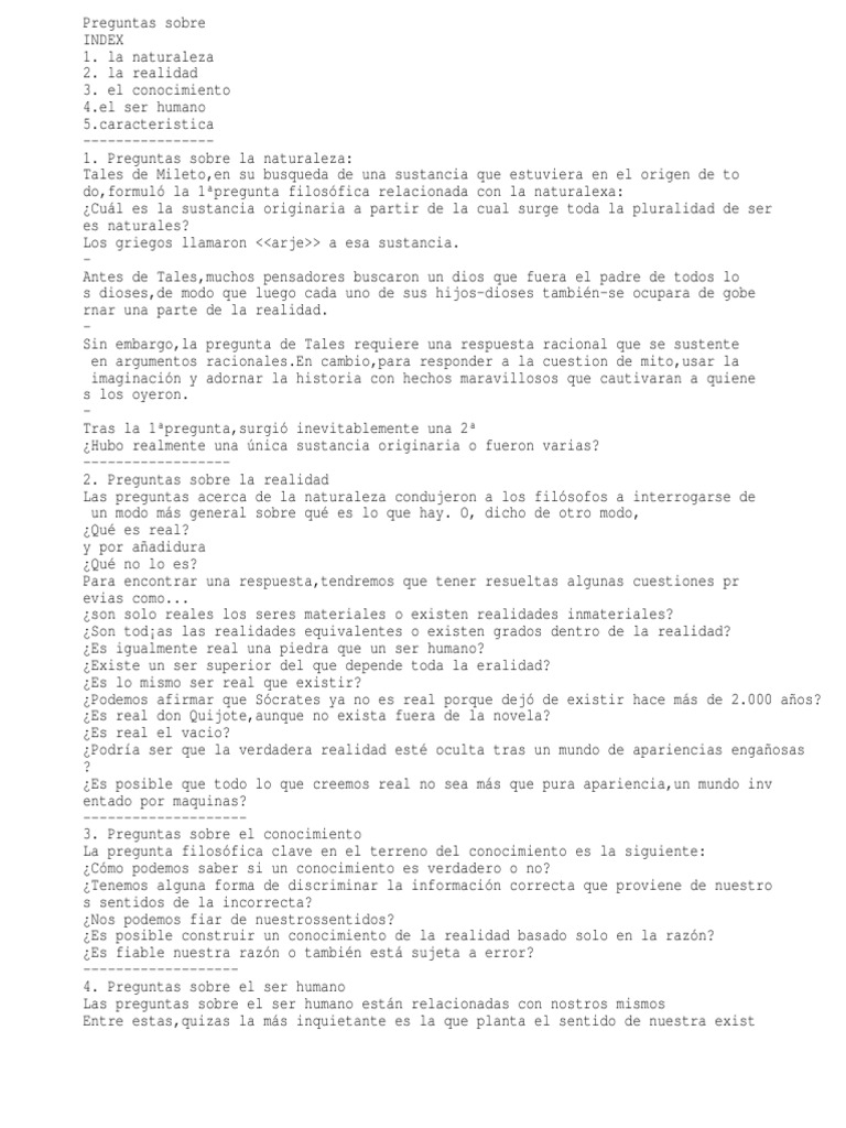 Preguntas Filosóficas Fundamentales | PDF | Existencia | Filosofía
