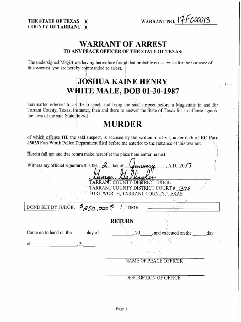 Joshua Henry Arrest Warrant Affidavit | PDF