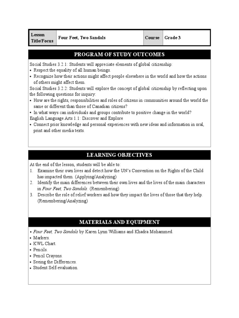 Four Feet Two Sandals | PDF | Citizenship | Educational Assessment