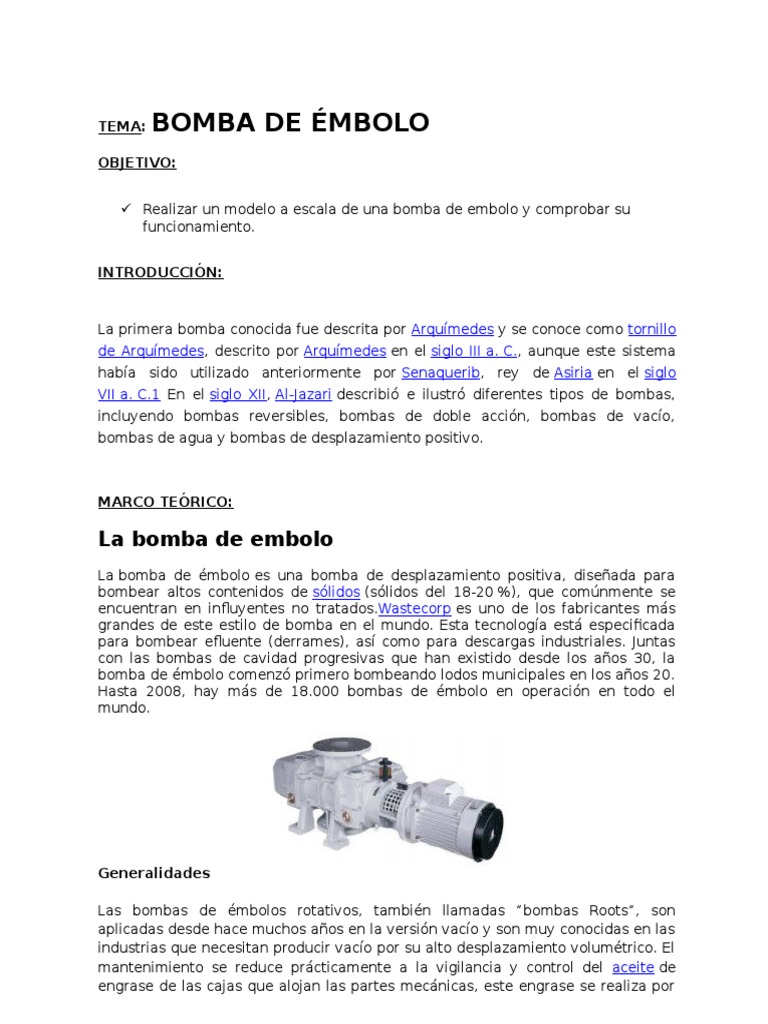 Bomba de Embolo | PDF | Vacío | Bomba