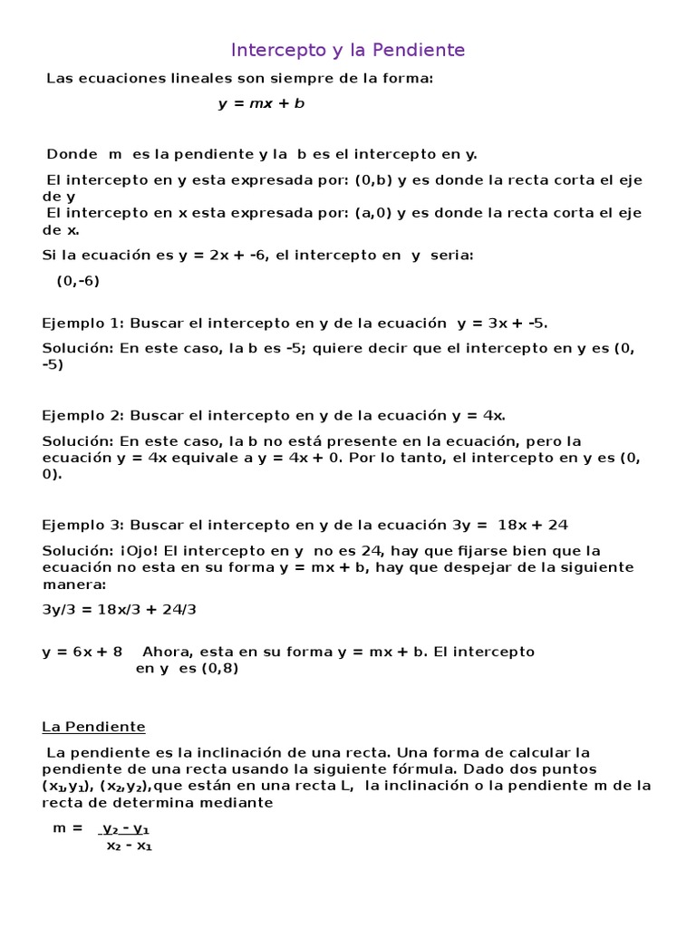 Intercepto y Pendiente en Ecuaciones Lineales | PDF | Las leyes del ...