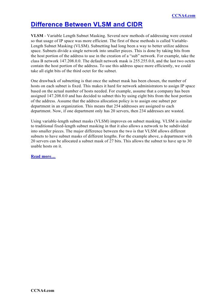 Difference Between VLSM and CIDR | PDF | Computer Network | Communications Protocols