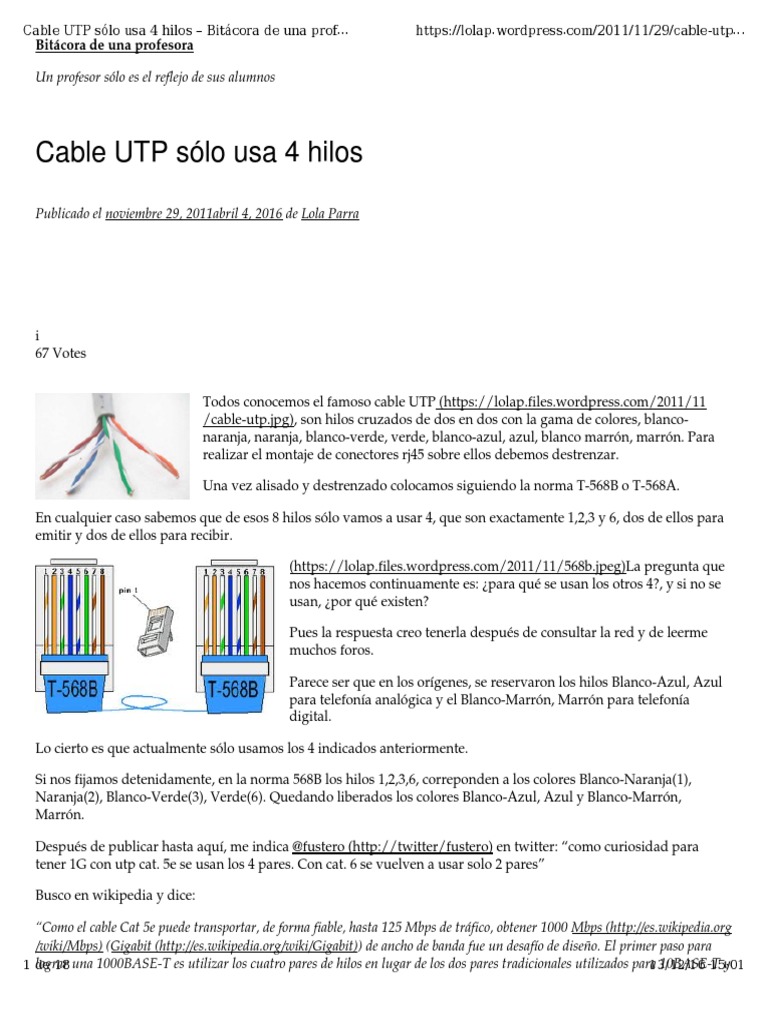 Cómo funcionan los cables UTP en las conexiones Ethernet y de telefonía ...