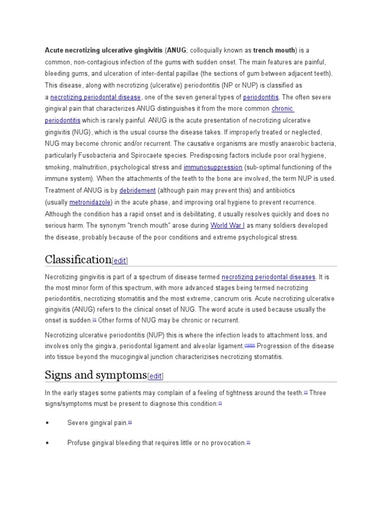 Acute Necrotizing Ulcerative Gingivitis | Dentistry | Epidemiology