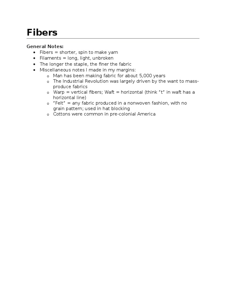 Fibers: General Notes | PDF | Linens | Silk