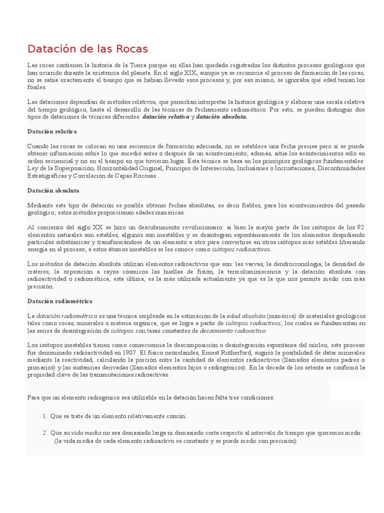 Datación de Las Rocas | PDF | Desintegración radioactiva | Isótopo