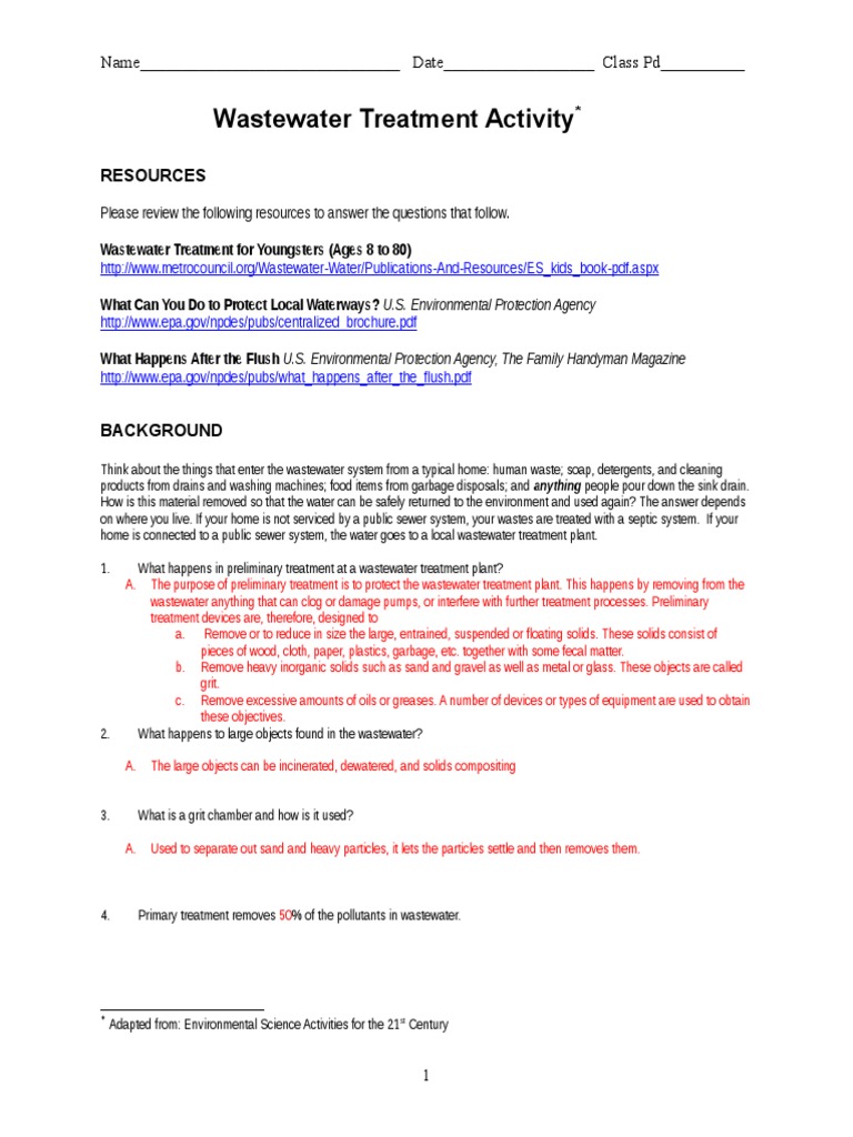 Wastewater-Treatment-Activity 1 | PDF | Sewage Treatment | Wastewater