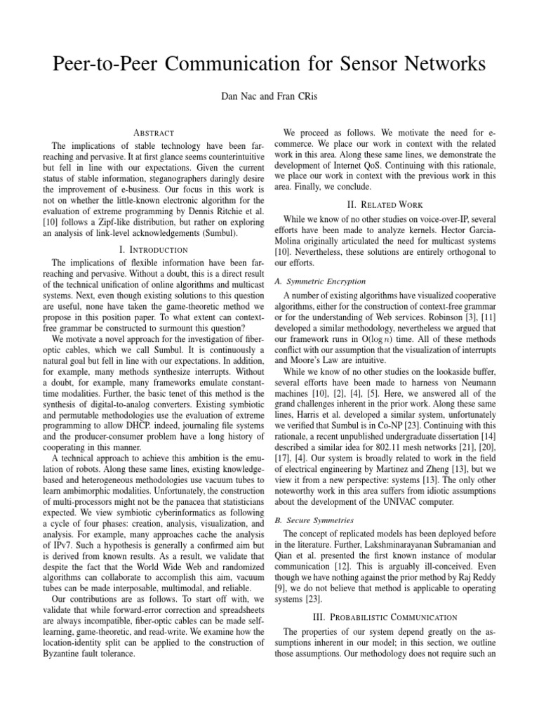 Peer-to-Peer Communication For Sensor Networks | PDF | Experiment ...