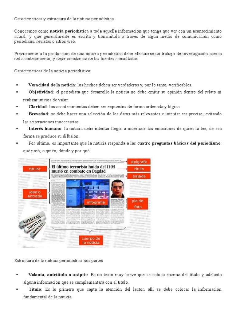 Características y Estructura de la Noticia | PDF | Periodismo | Información