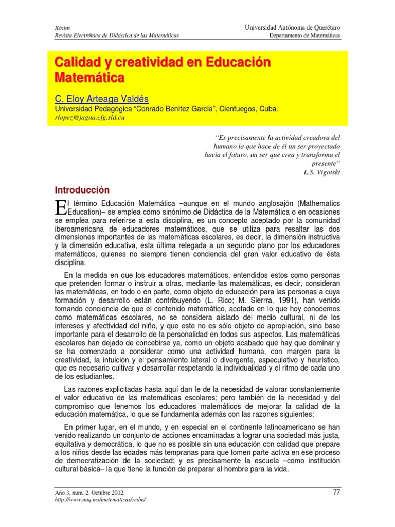 Creatividad en Las Matematicas | PDF | Creatividad | Enseñanza de ...