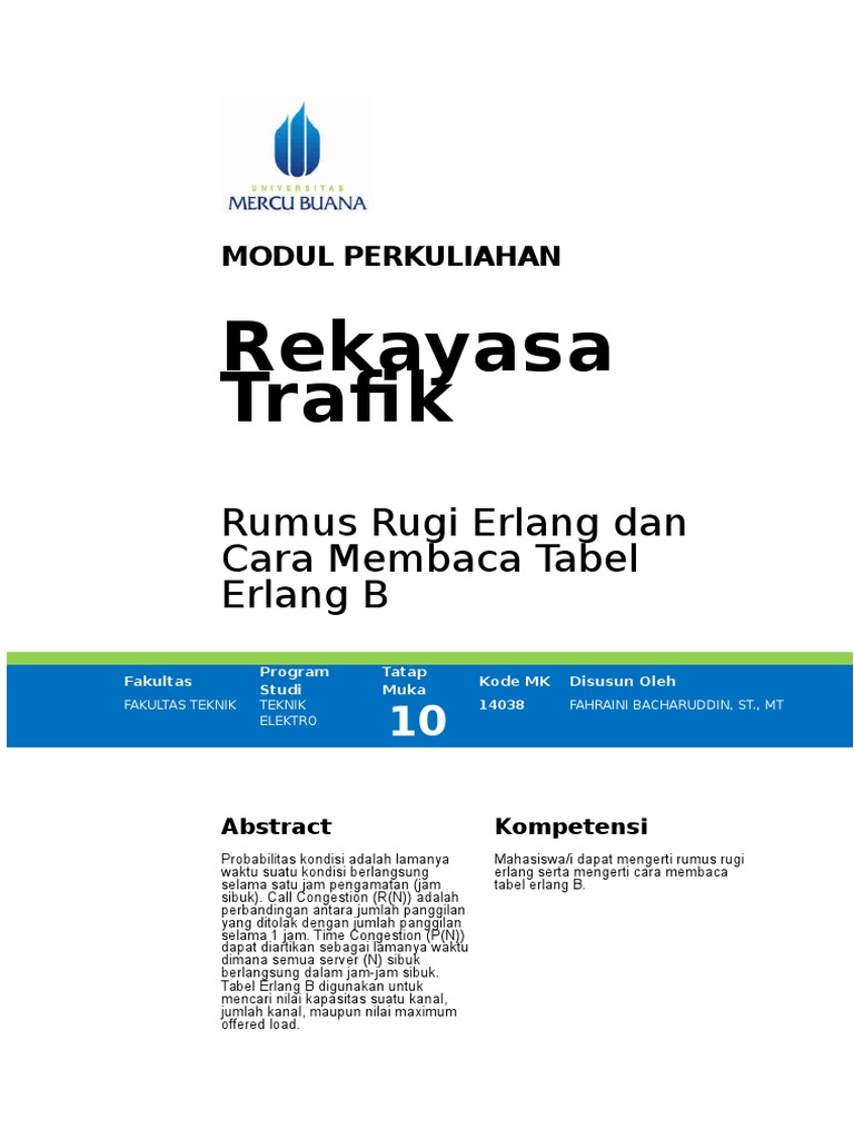 Modul 10 Rumus Rugi Erlang Dan Tabel Erlang B | PDF
