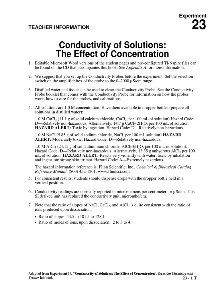 Conductivity of Solutions: The Effect of Concentration: Experiment ...