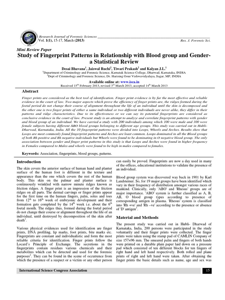 Fingerprint and Blood Type | PDF | Fingerprint | Blood Type