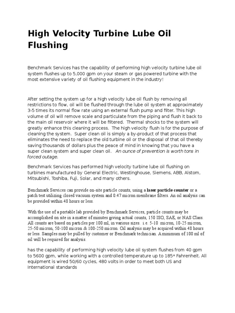 High Velocity Turbine Lube Oil Flushing | PDF | Lubricant | Turbine