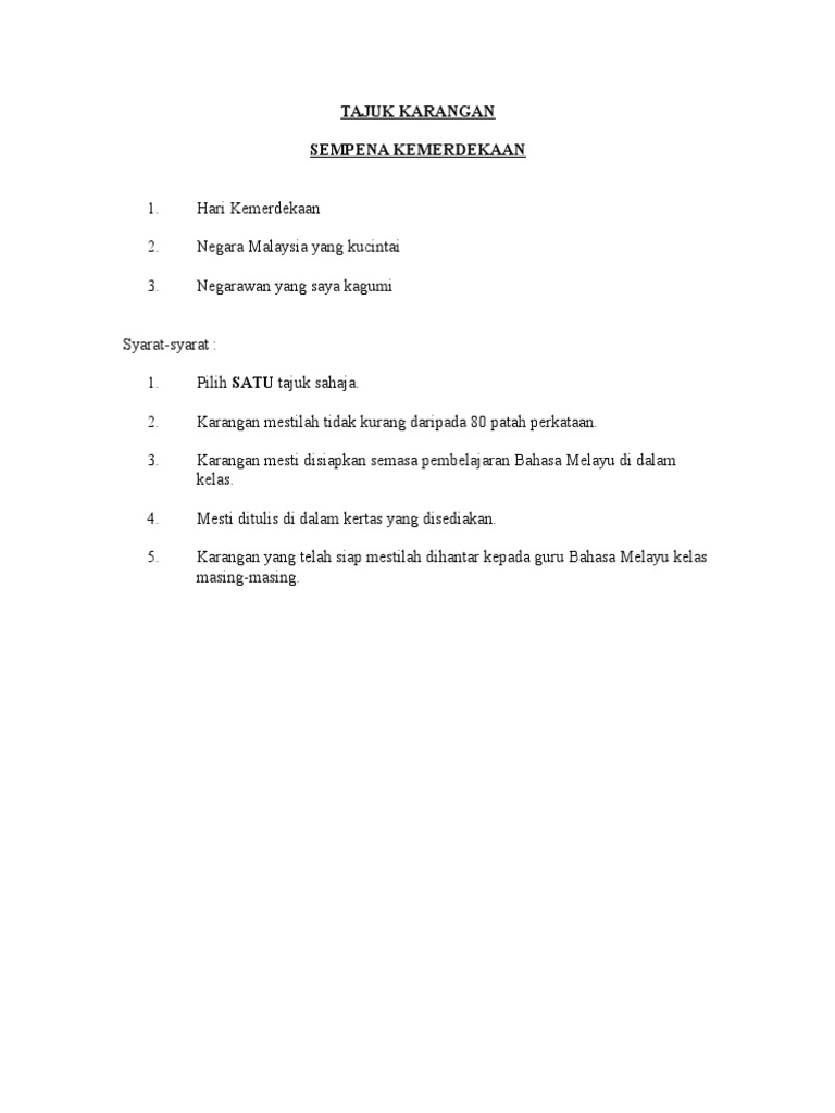 TAJUK KARANGAN Hari Kemerdekaan | PDF