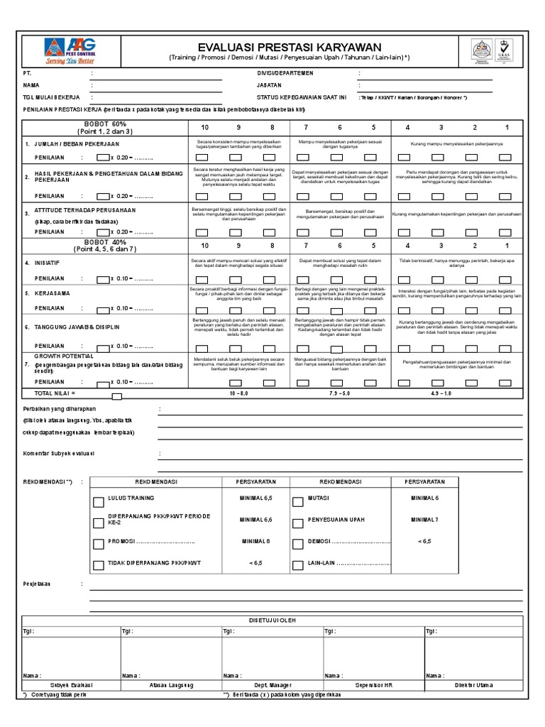 Form Evaluasi Prestasi Karyawan | PDF
