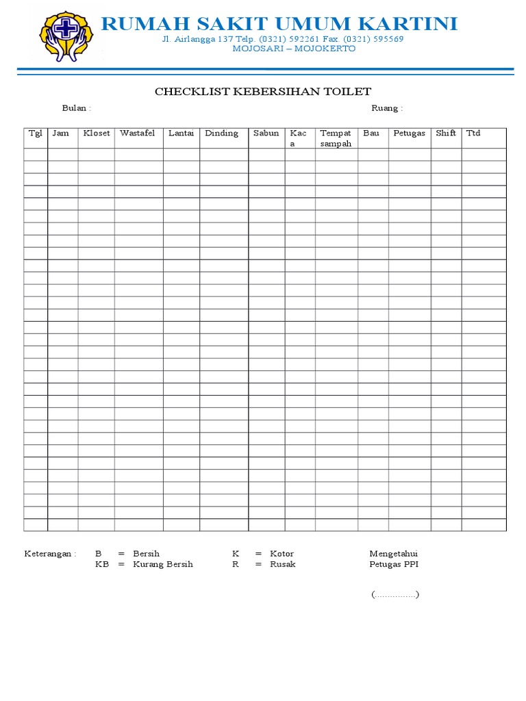 Checklist Kebersihan Toilet1 | PDF