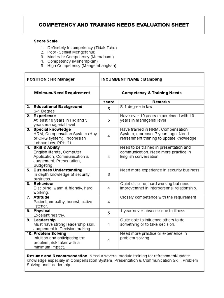 Tna Form - HRM 748 | PDF
