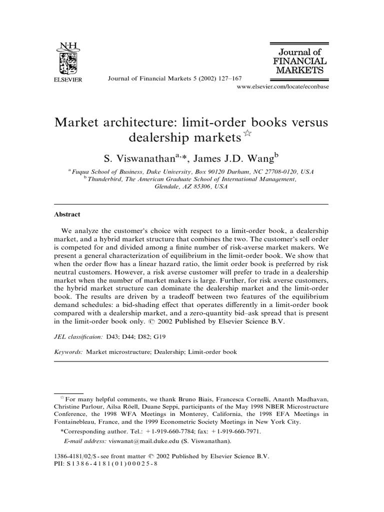 Market Architecture Limit-Order Books Versus | PDF | Economic ...